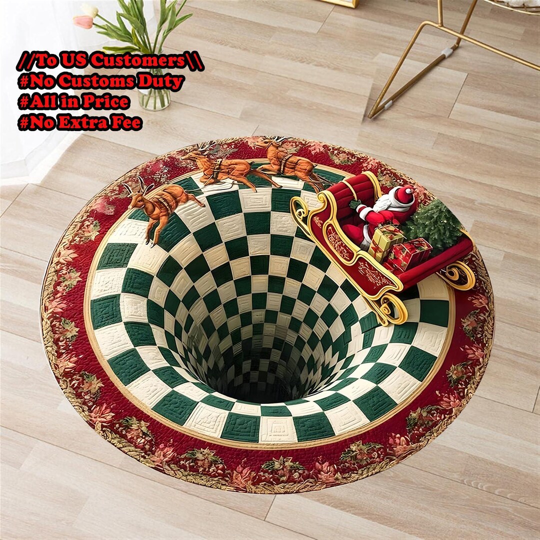 3D Santa Sleigh Round Rug, Christmas Illusion Optical Mat - Etsy