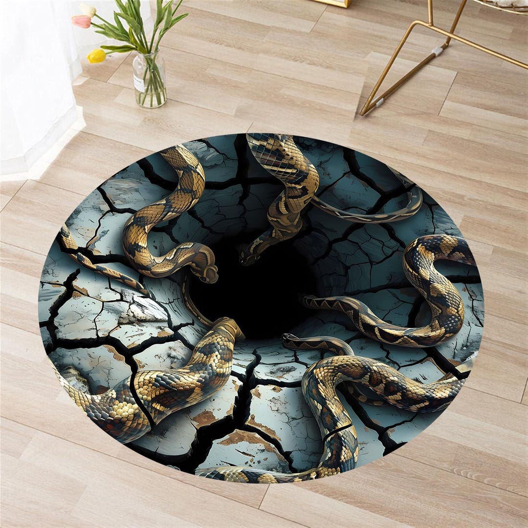 Round Rug, 3D Snake Rug, Snake Hole Rug, Horror Decor, Animal Themed ...