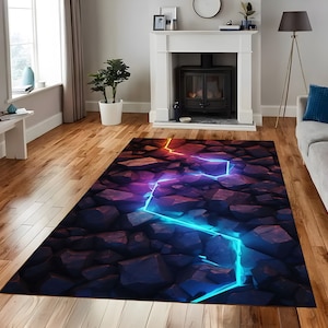 Gamer Rug, Stone Rug, Neon Game Rug, Neon Look Rug, Shining Rug, Boys ...