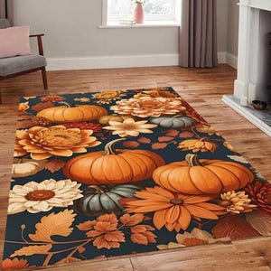 Autumn Pumpkin Floral Rug: Fall Home Decor - Etsy