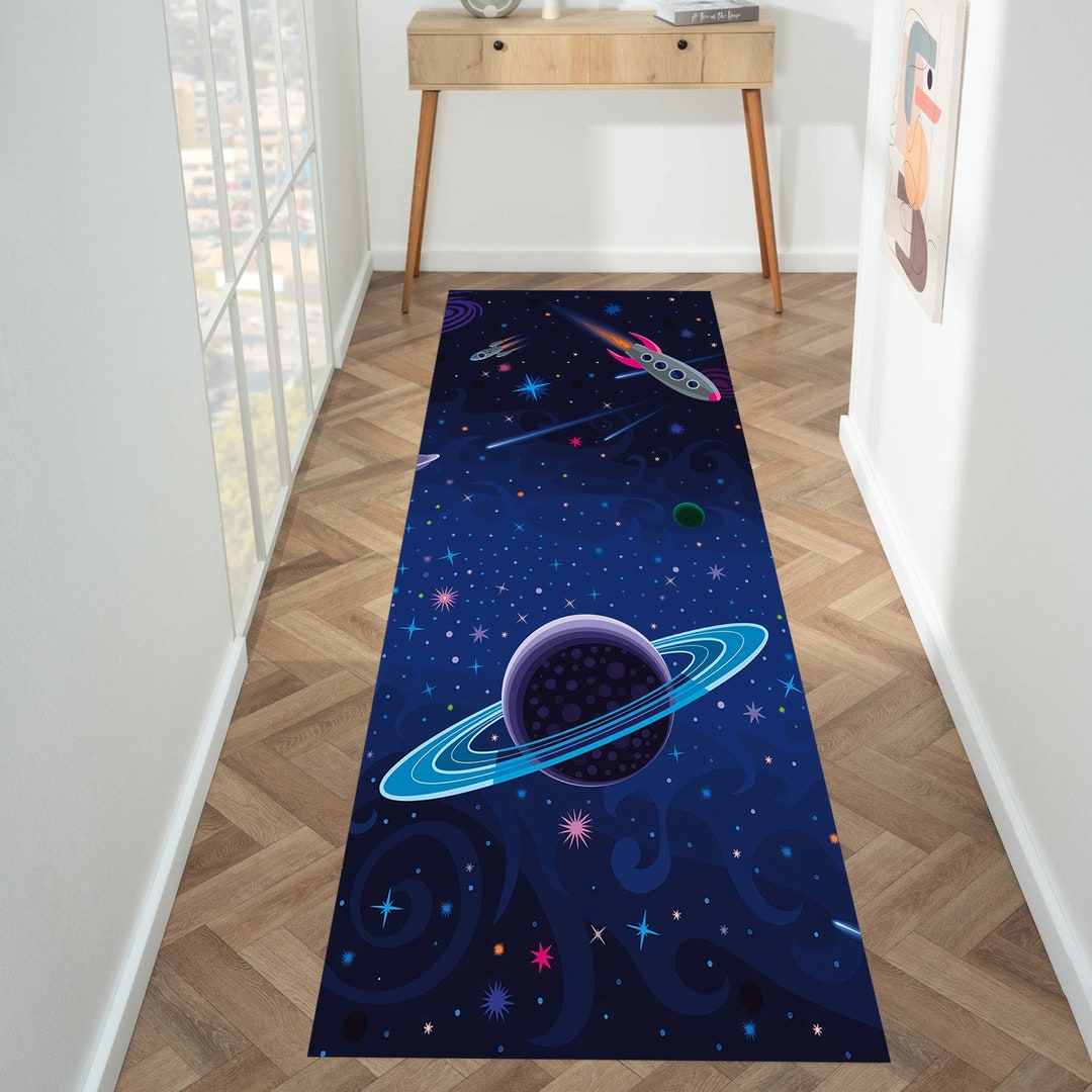 Runner Rug, Rocket Rug, Space Rug, Stars Rug, 3D Space, Boys Room Rug ...