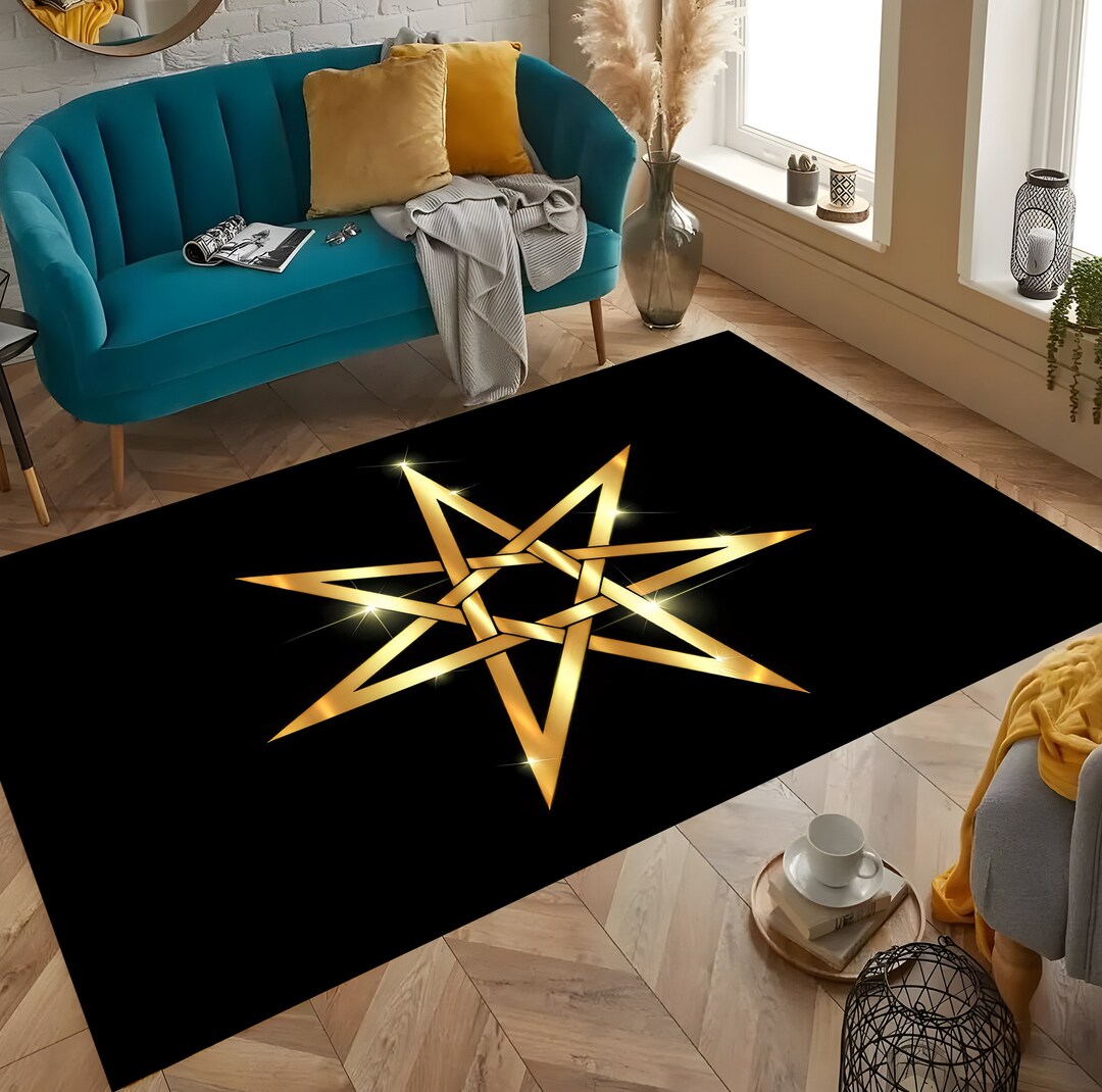 Satanism Rug, Pentagram Rug, Wicca Decor Rug, Magic Rug, Seven Pointed ...