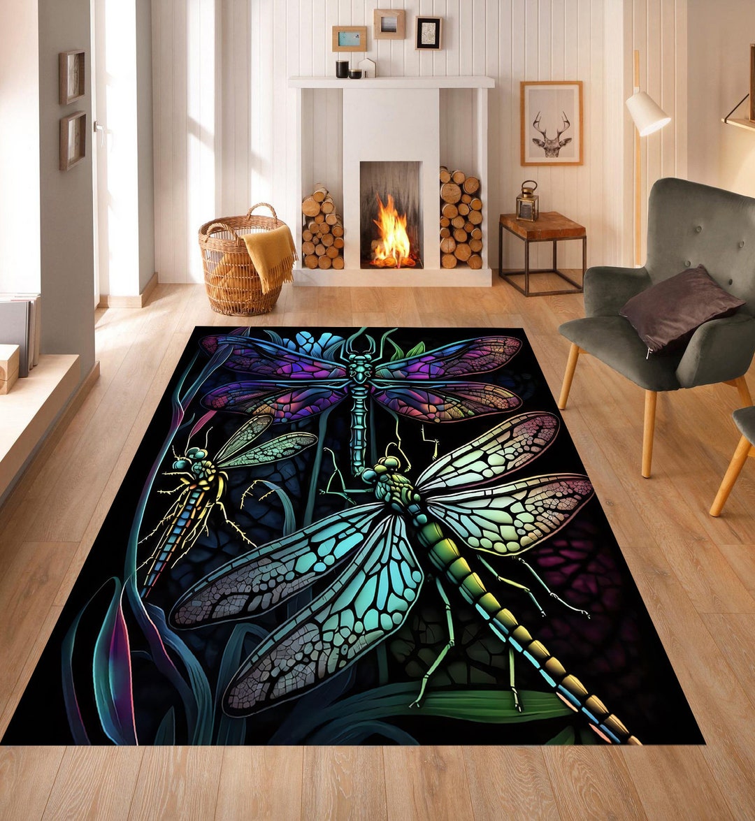 Dragonfly Rug, Dragonfly Art, 3D Rug, Modern Area Rug, Home Decor ...