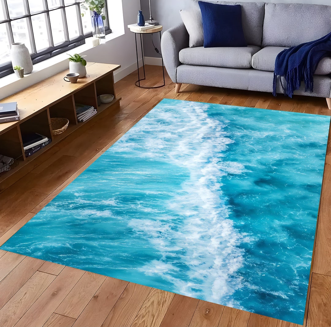 Sea Rug, Blue Color, Landscape Rug, Kids Room, Modern Area Rug, Boys ...