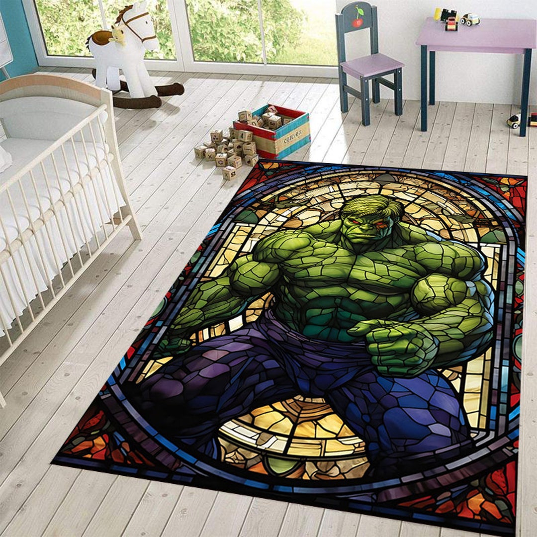 Hulk Rug, Green Giant Rug, Stained Glass Rug, Angry Hulk Rug, Superhero ...