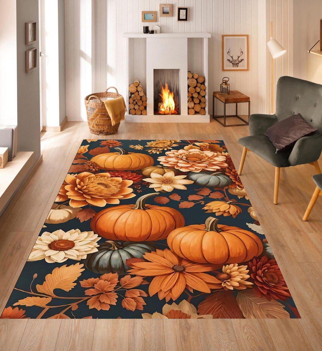 Autumn Pumpkin Floral Rug: Fall Home Decor - Etsy