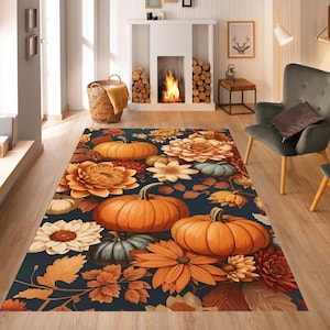 Autumn Pumpkin Floral Rug: Fall Home Decor - Etsy