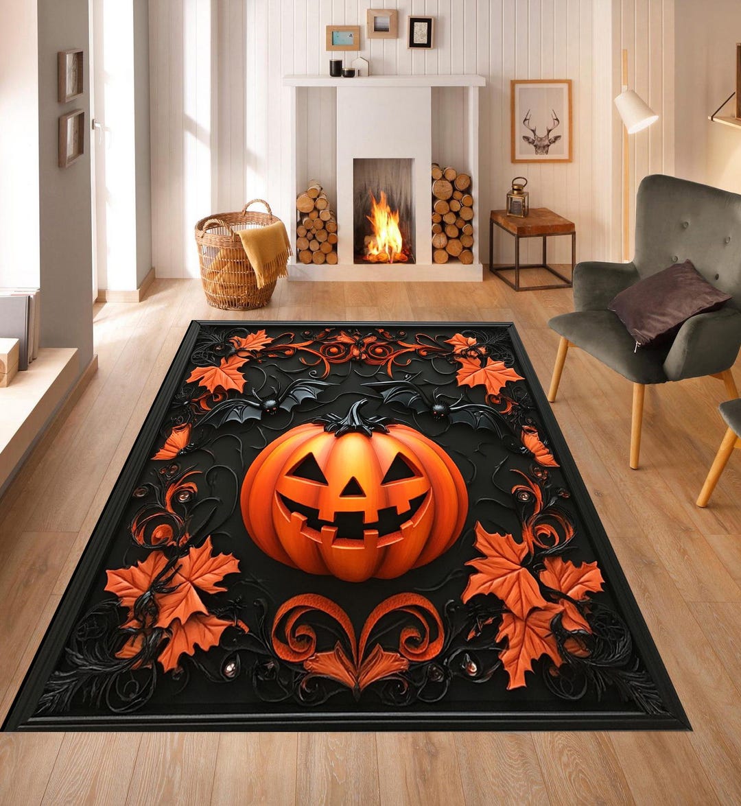 Bat Rug, Halloween Themed Rug, Halloween Decor, Pumpkin Rug, Horror Rug ...