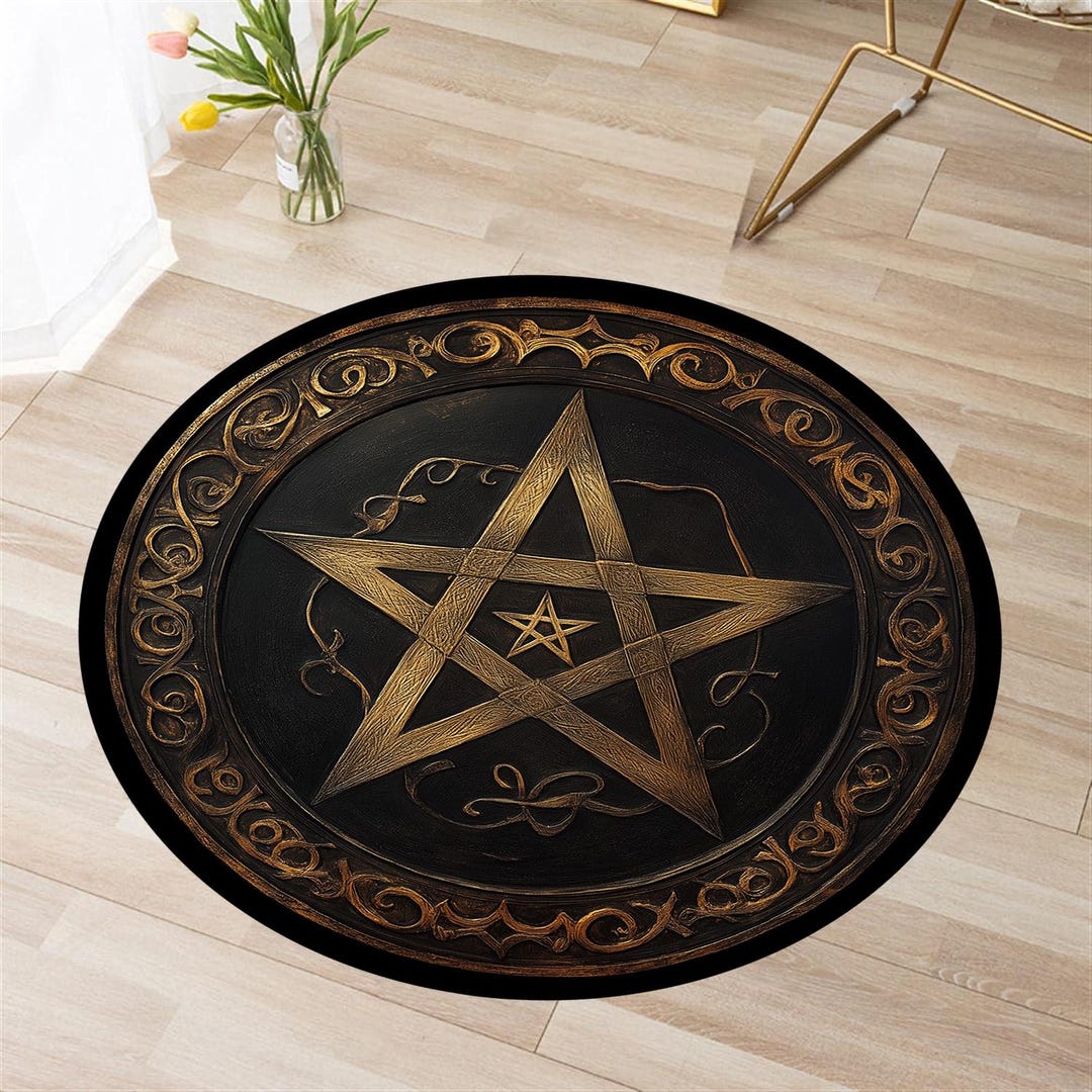 Round Rug, Round Pentagram Rug, Pentacle Decor Rug, Satanism Decor ...