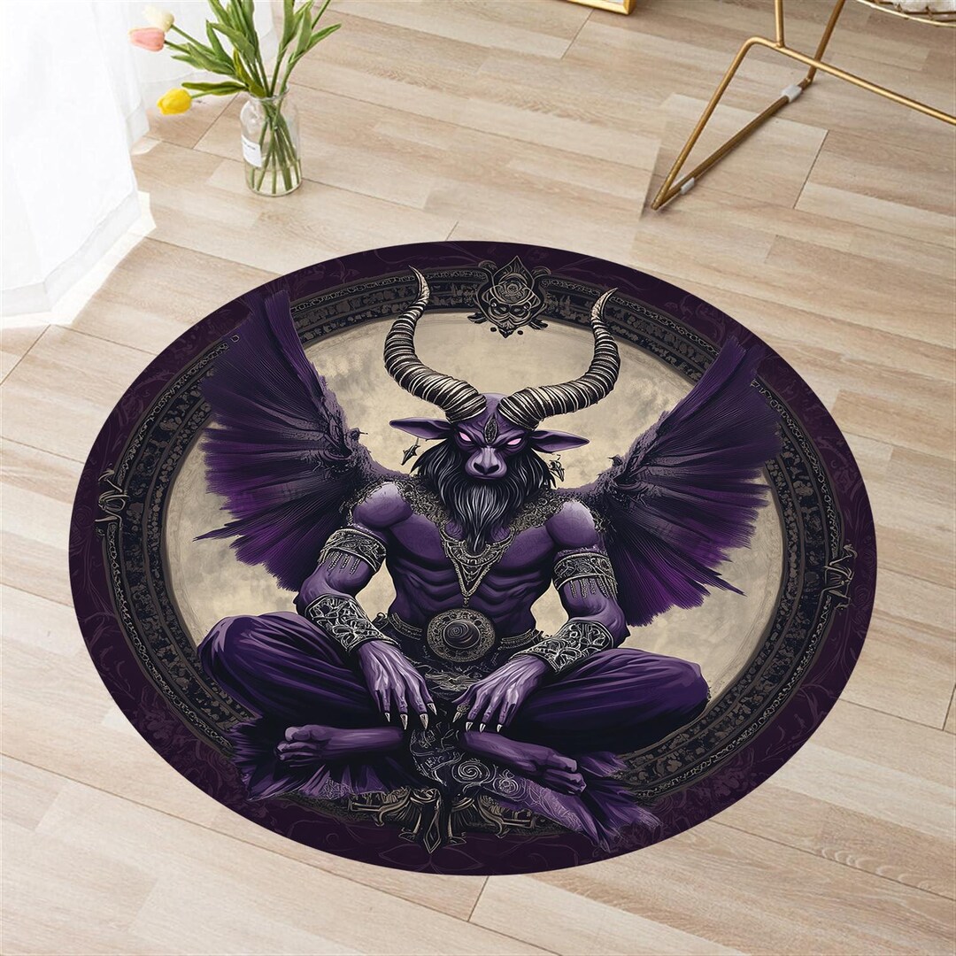 Round Rug, Cool Baphomet Rug, Satanism Decor Rug, Pentagram Rug, Ritual ...