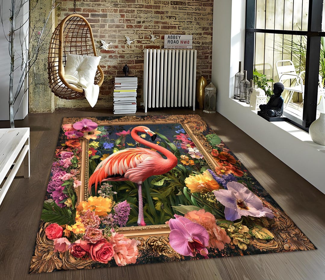 Flamingo Rug, Living Room Decor, 3D Pink Flamingo, Sea Rug, Floral Rug ...