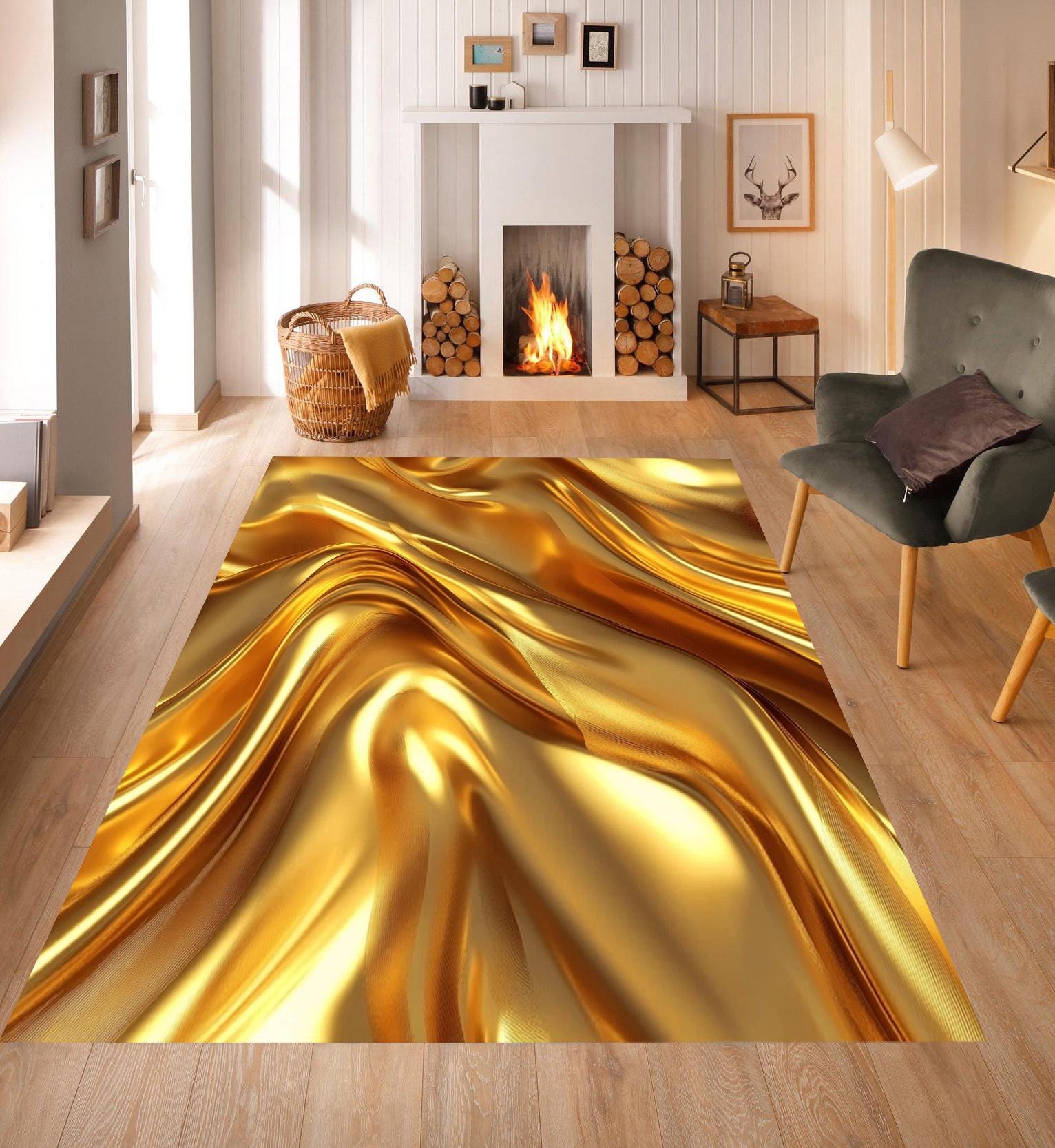 Gold Themed Modern Area Rug: Elegant Home Decor - Etsy