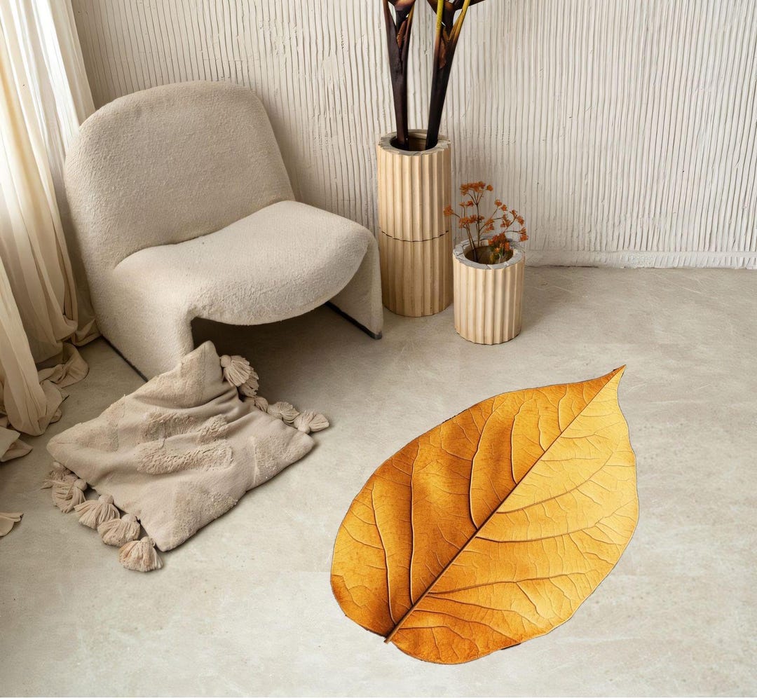 Leaf Patterned Rug, Yellow Leaf Rug, Custom Size Rug,flower Pot Decor ...