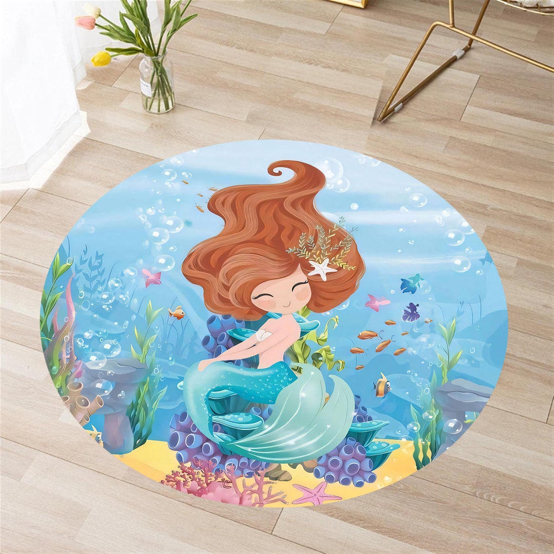 Round Rug, Mermaid Rug, Girls Room Rug, Kids Room Decor, Birthday Gift ...