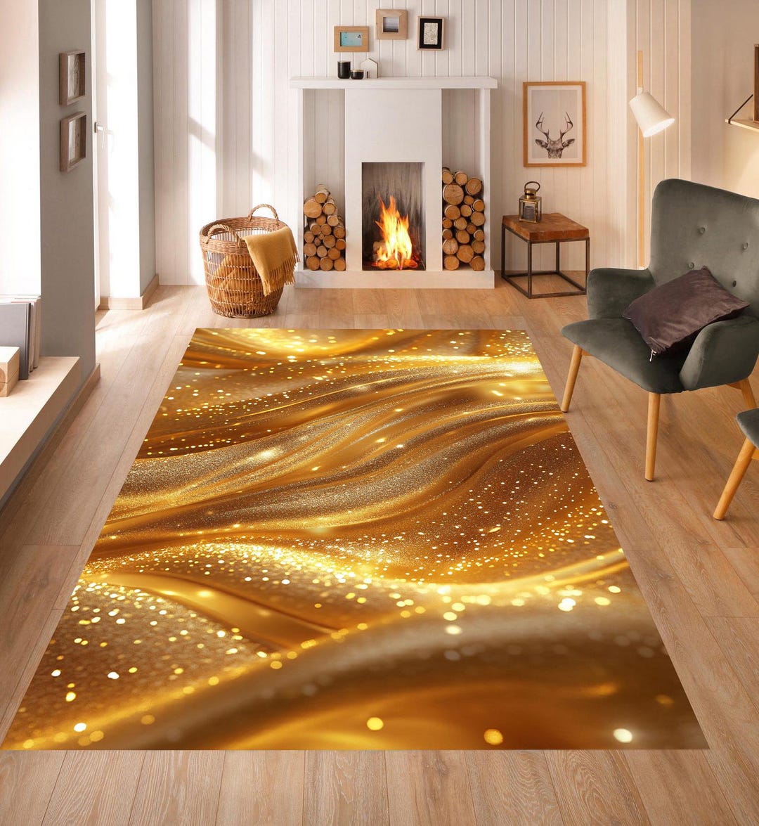 Gold Themed Modern Area Rug: Elegant Home Decor - Etsy