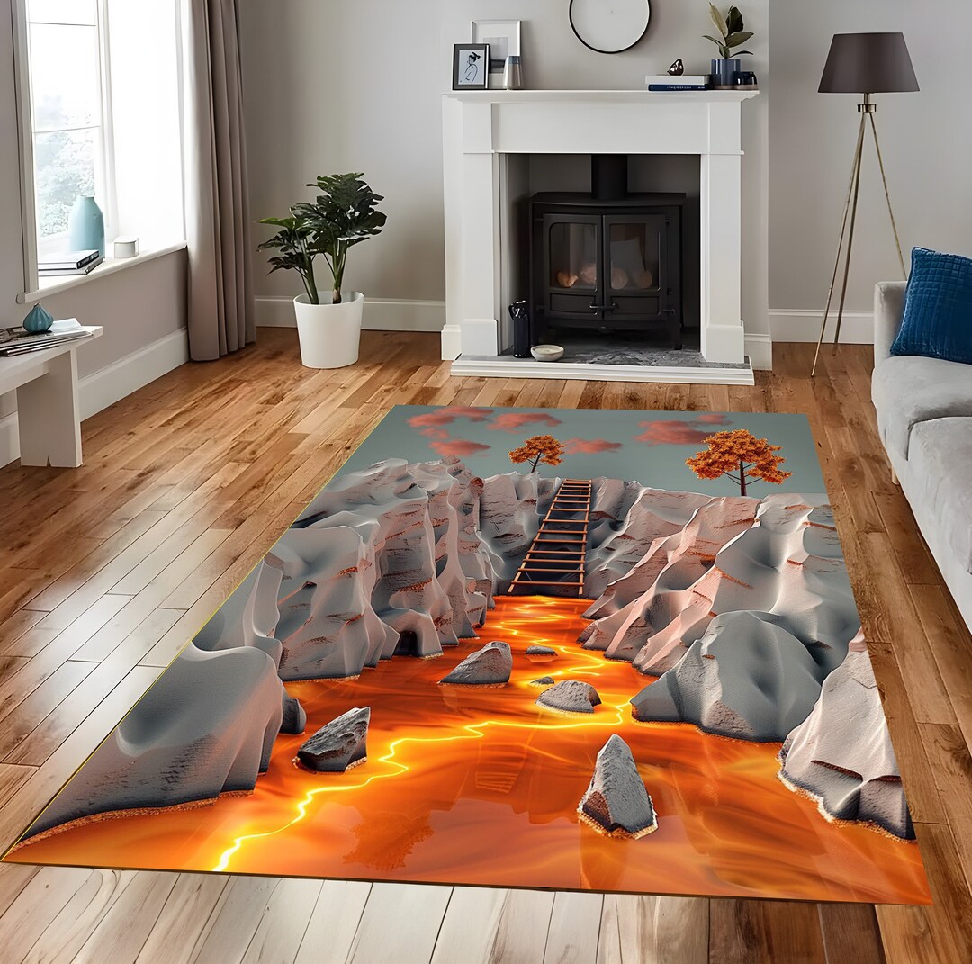 3D Rug, Volcano Rug, 3D Landscape, Stairs Rug, Living Room Rug, Home ...