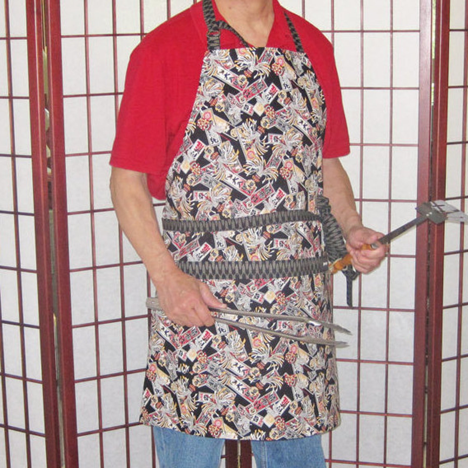 Firemen Matoi and Senjafuda Design Men's BBQ Grilling Chefs Bib Apron ...