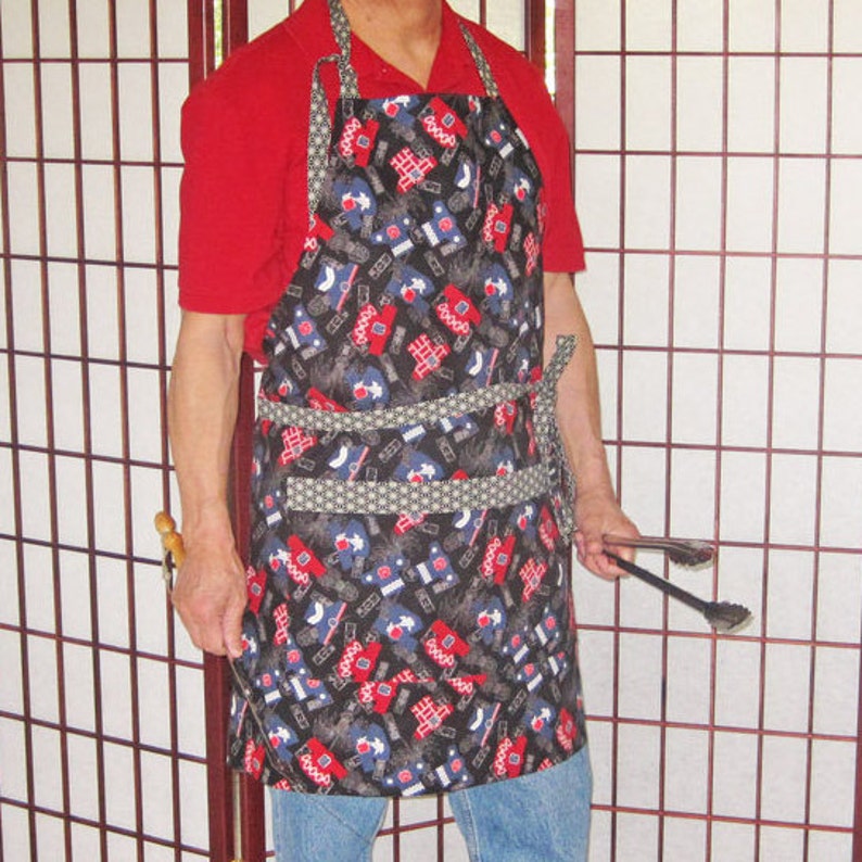Firemen Matoi Design Men's BBQ Grilling Chefs Bib Apron Japanese Fabric ...