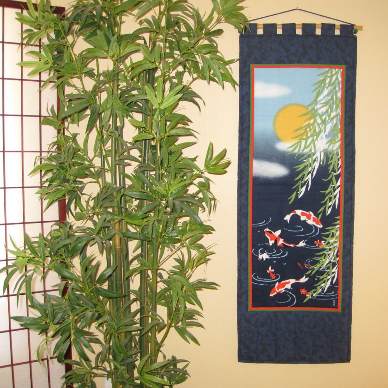 Fish Koi Pond and Willows Yanagi No Ki Design Japanese Quilted | Etsy