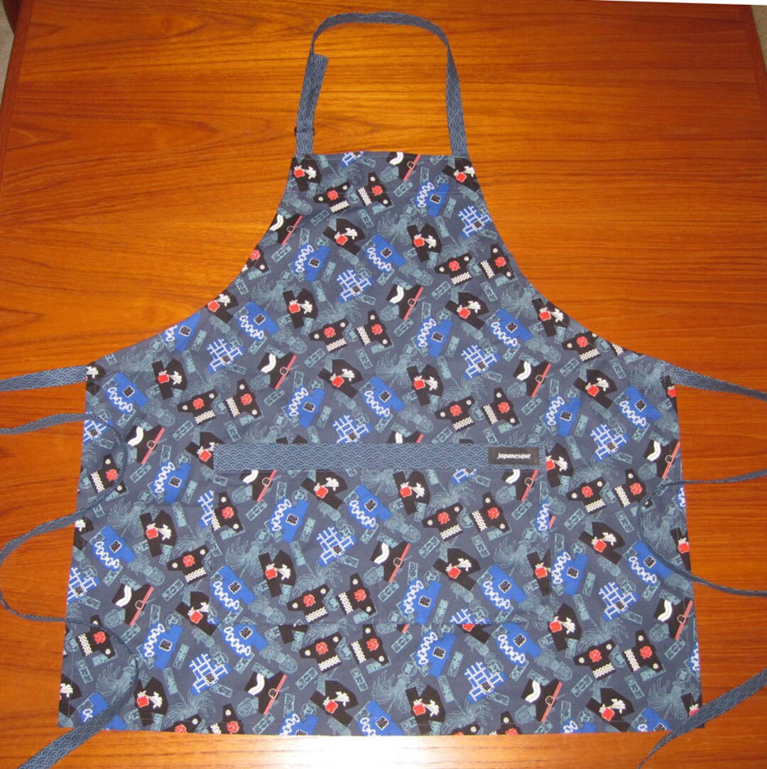 Firemen Matoi Design Men's BBQ Grilling Chefs Bib Apron Japanese Fabric ...