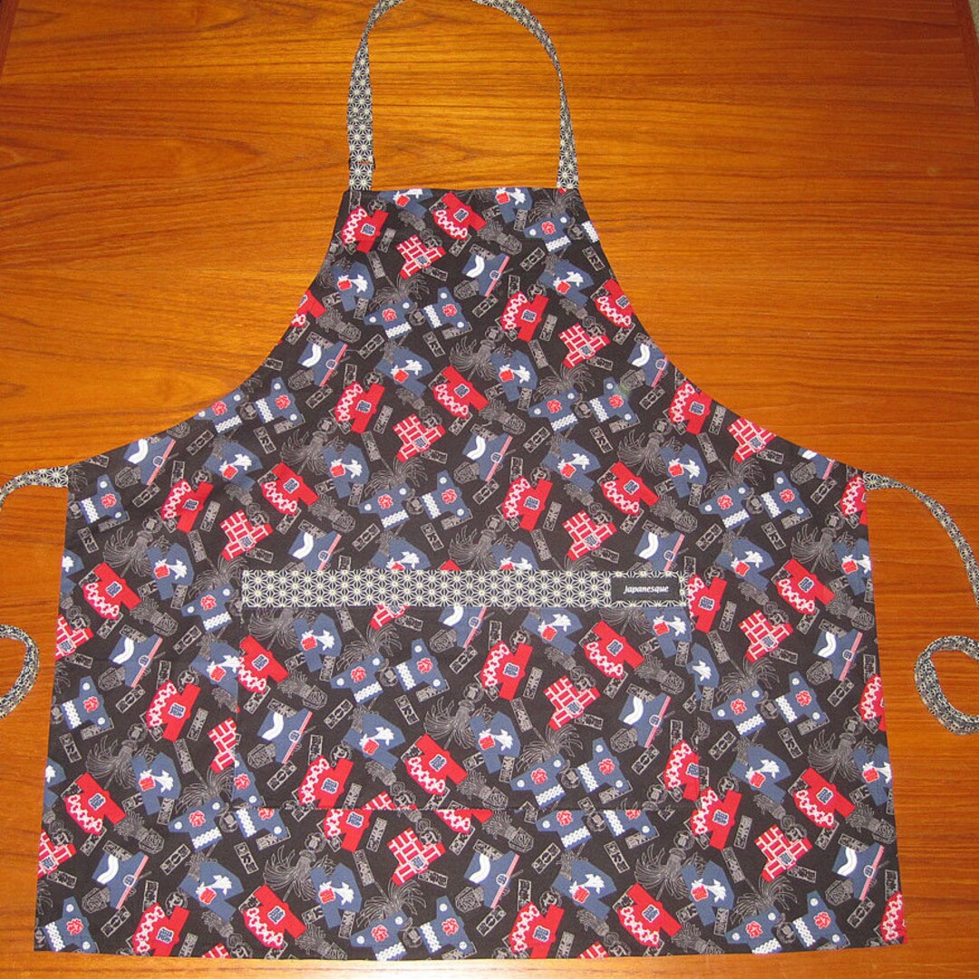 Firemen Matoi Design Men's BBQ Grilling Chefs Bib Apron Japanese Fabric ...