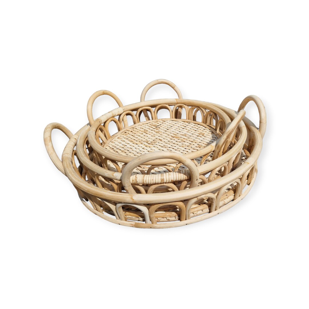 Set of Three Rattan Cane Serving Trays Eco Friendly Boho Handcrafted - Etsy