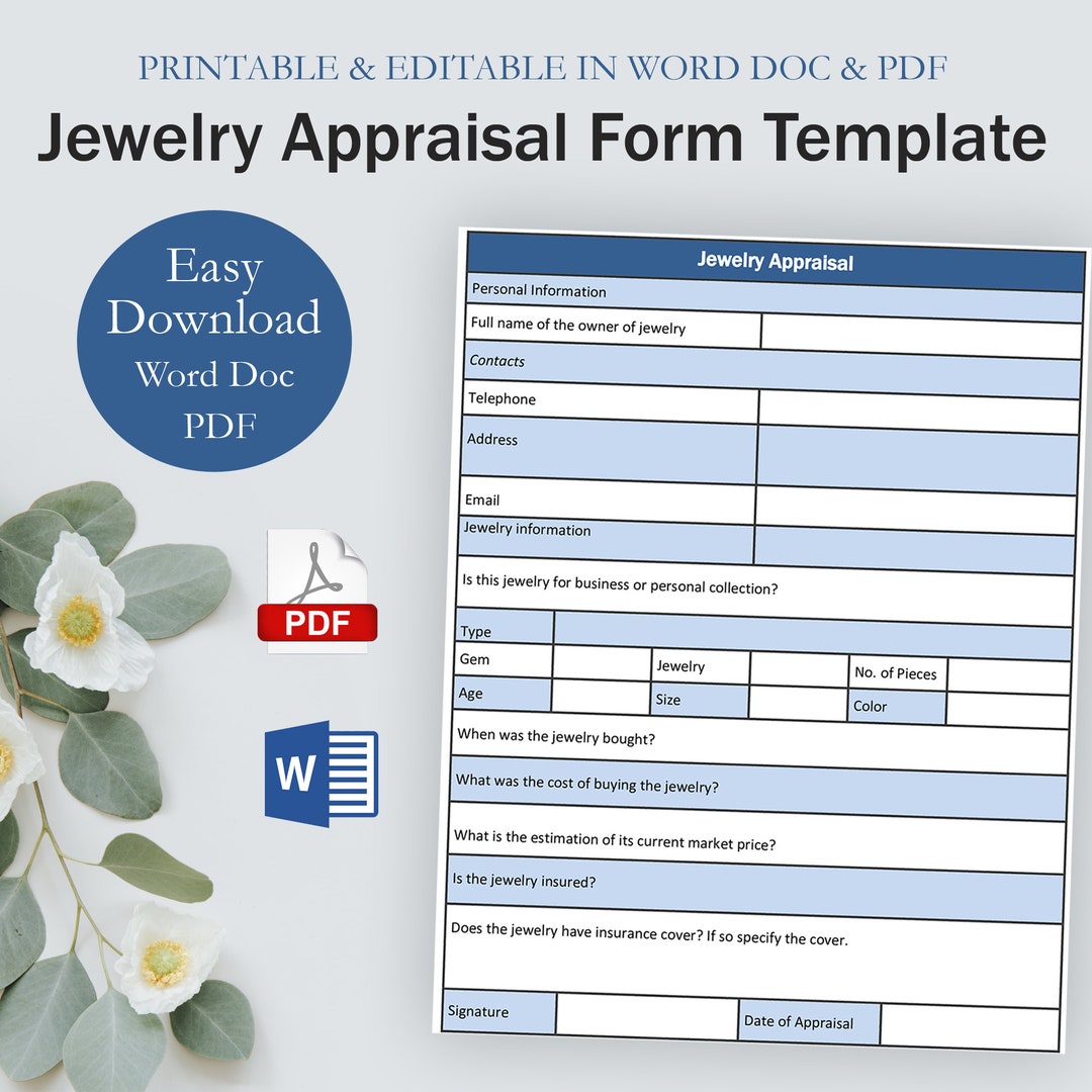 Jewelry Appraisal Form Template, Printable Word Template - Etsy