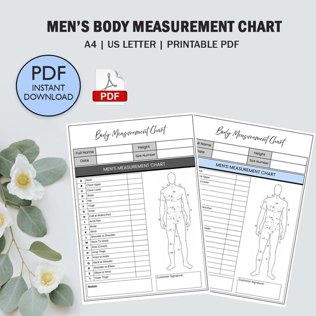 Printable Men’s Body Measurement Chart | Sewing Size Chart | Men ...