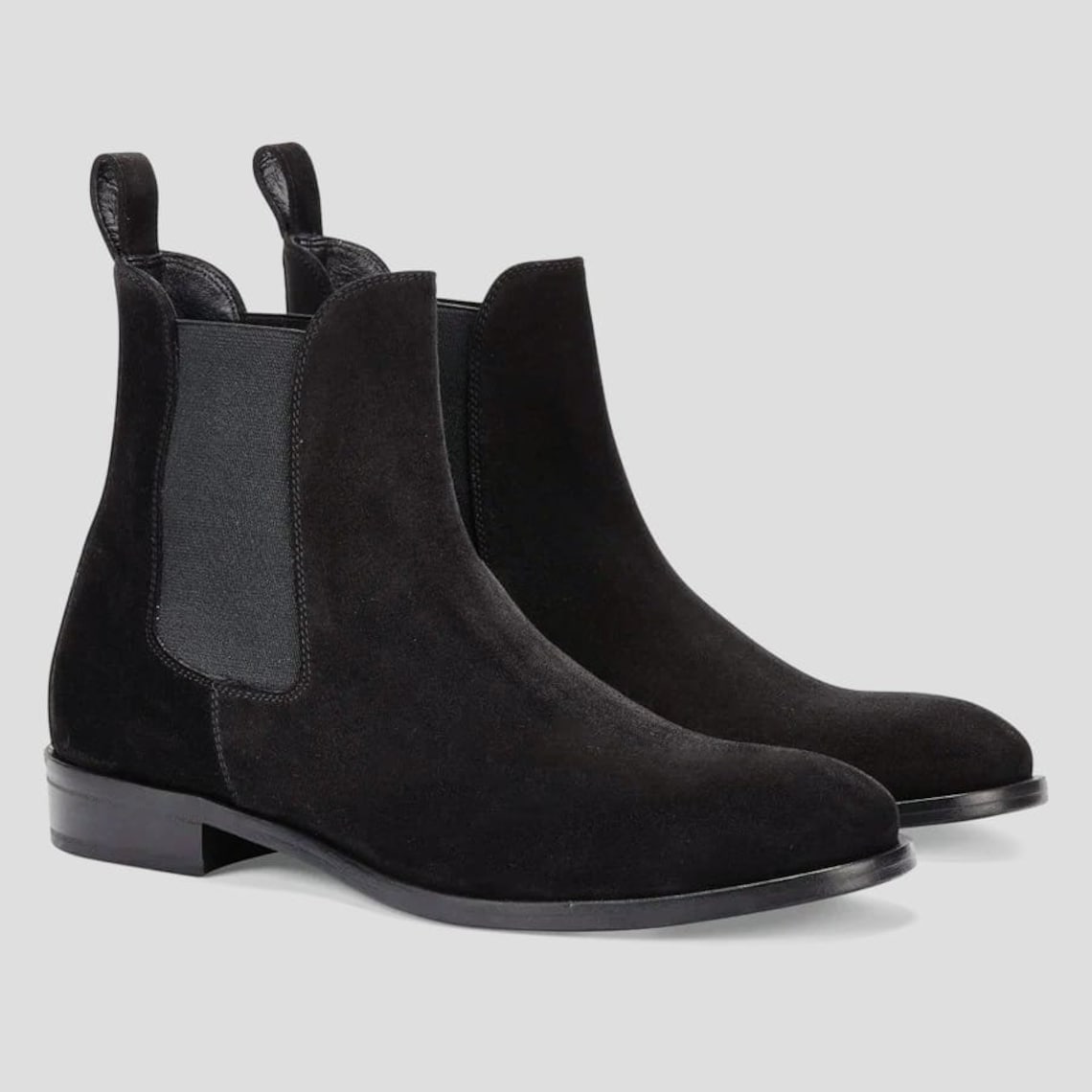 Black Suede Chelsea Boots for Men's Black Leather Boots, Black Ankle ...