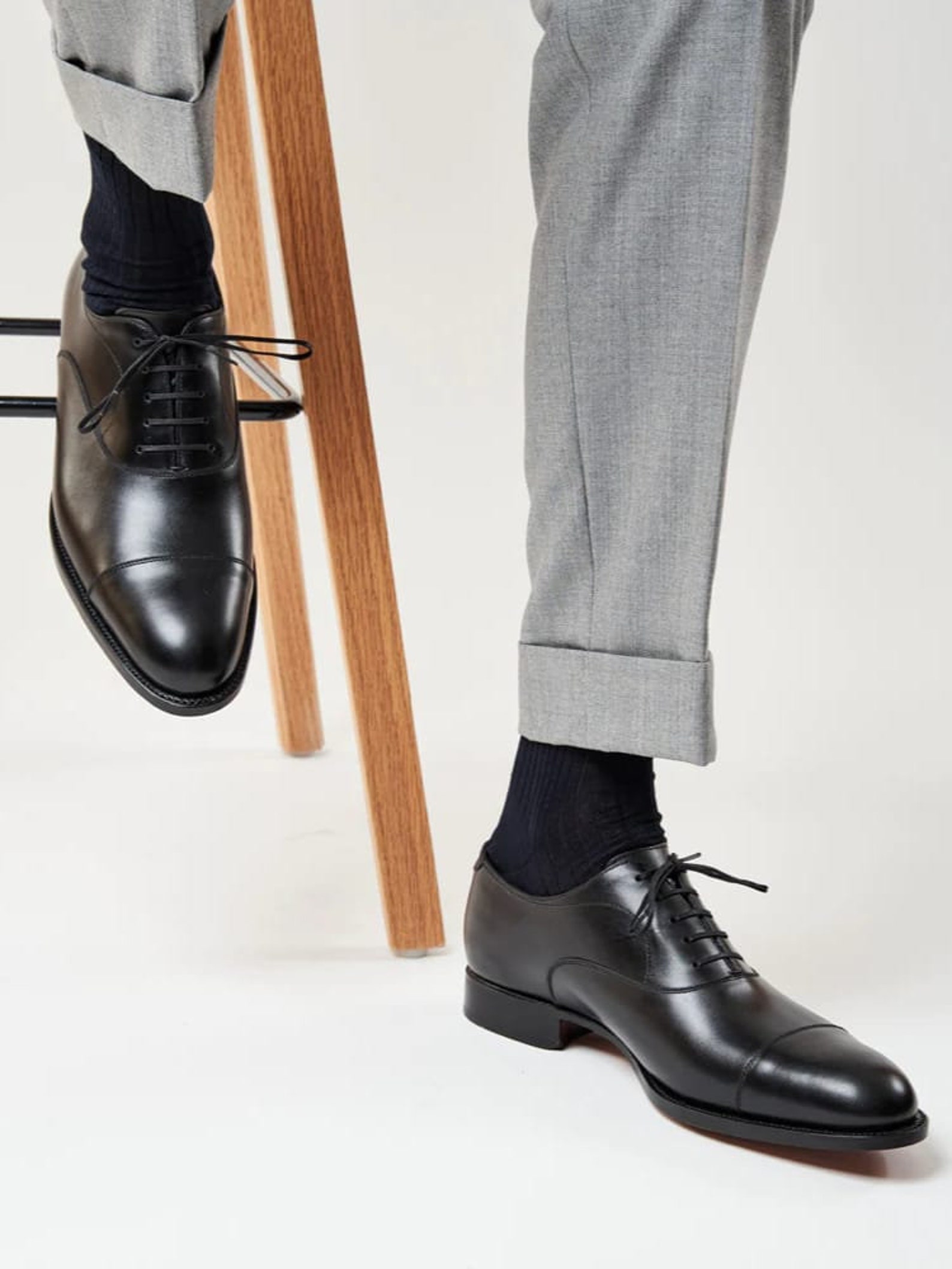 Oxfords Black Cap Toe Dress Shoes for Men, Black Formal Shoes, Black ...