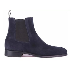 Navy Blue Suede Chelsea Boots for Men's Black Leather Boots, Black ...