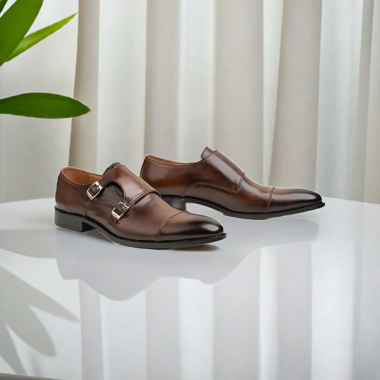 Brown Double Monk Shoes for Men's Dress Shoes, Brown Formal Shoes ...