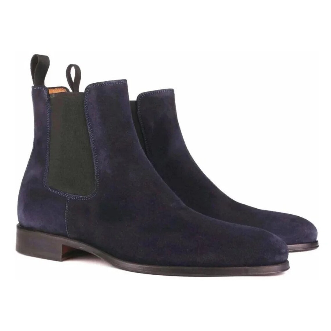Navy Blue Suede Chelsea Boots for Men's Black Leather Boots, Black ...