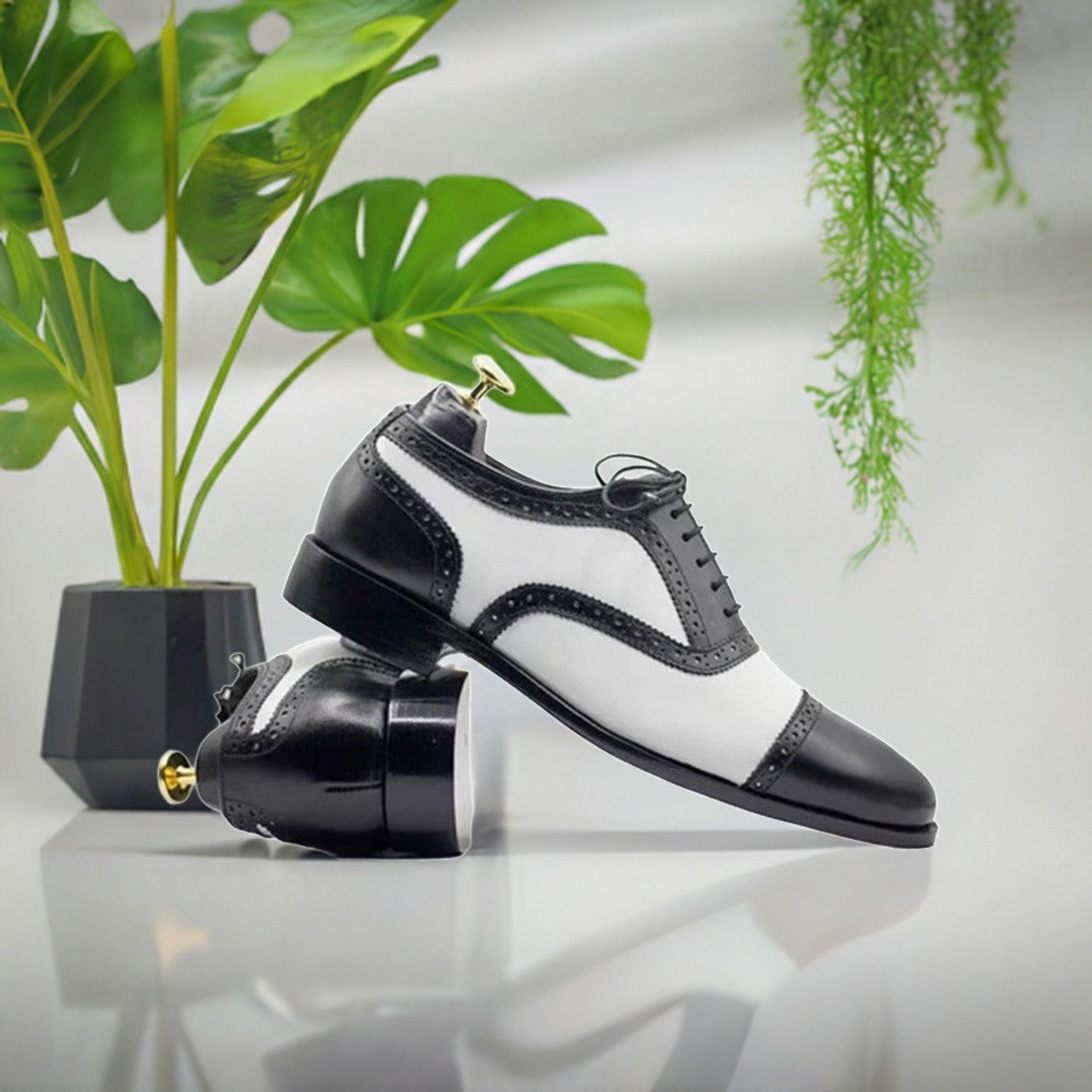 White and Black Spectator Shoes for Men's Designer Shoes, Men's Dress ...