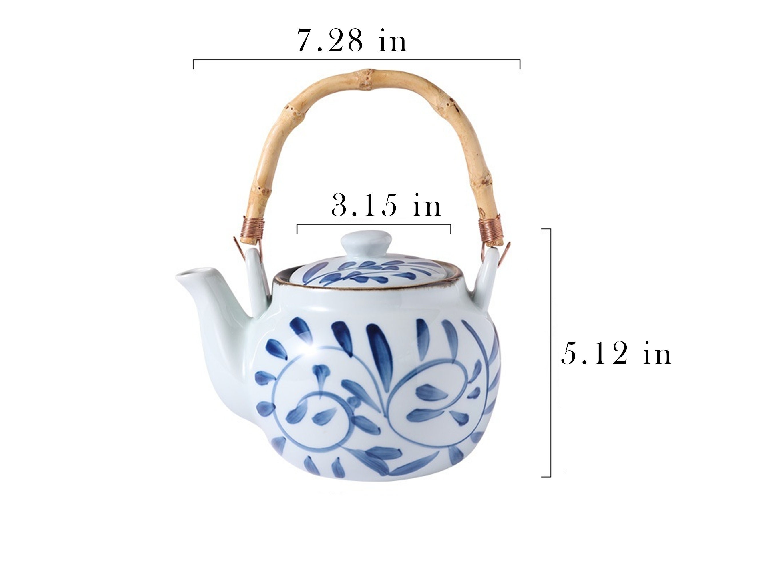 Floral Blue and White Tea Set Asian Porcelain Teapot and Handleless Mug ...