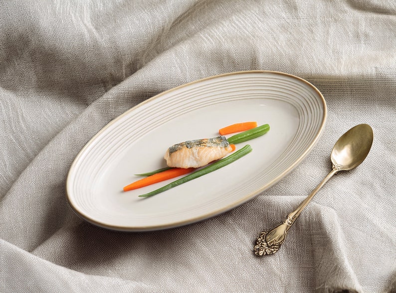 Minimalist White Long Fish Serving Plate Fine Dining Large Porcelain ...