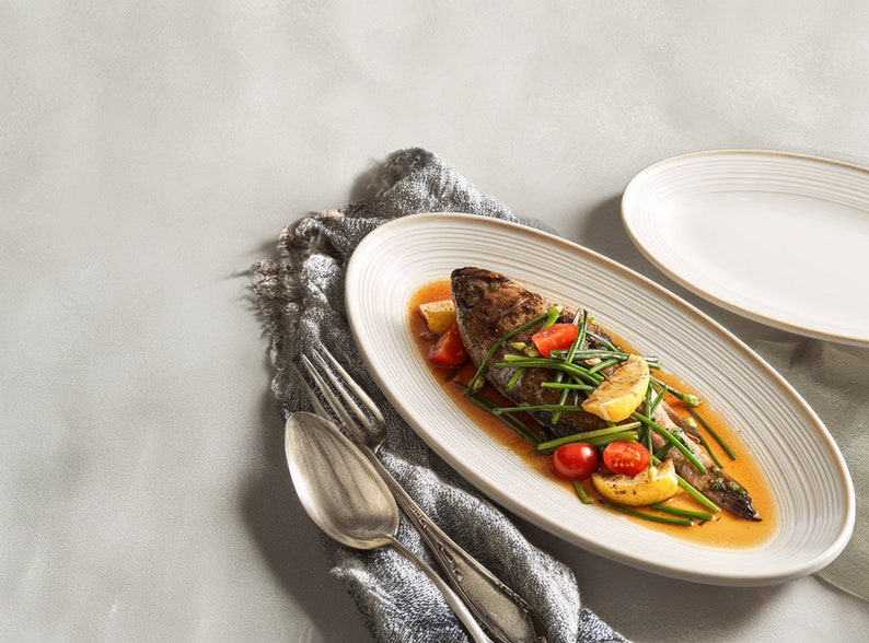 Minimalist White Long Fish Serving Plate Fine Dining Large Porcelain ...