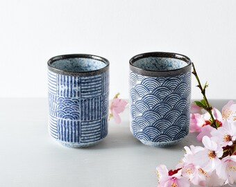 Blue & Black Japanese Style Coffee Mug No Handle Retro Tea Cup Handle ...