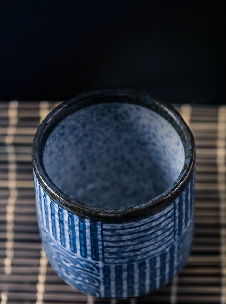Blue Wave Pattern Porcelain Japanese Style Green Tea Cup Retro Style No ...