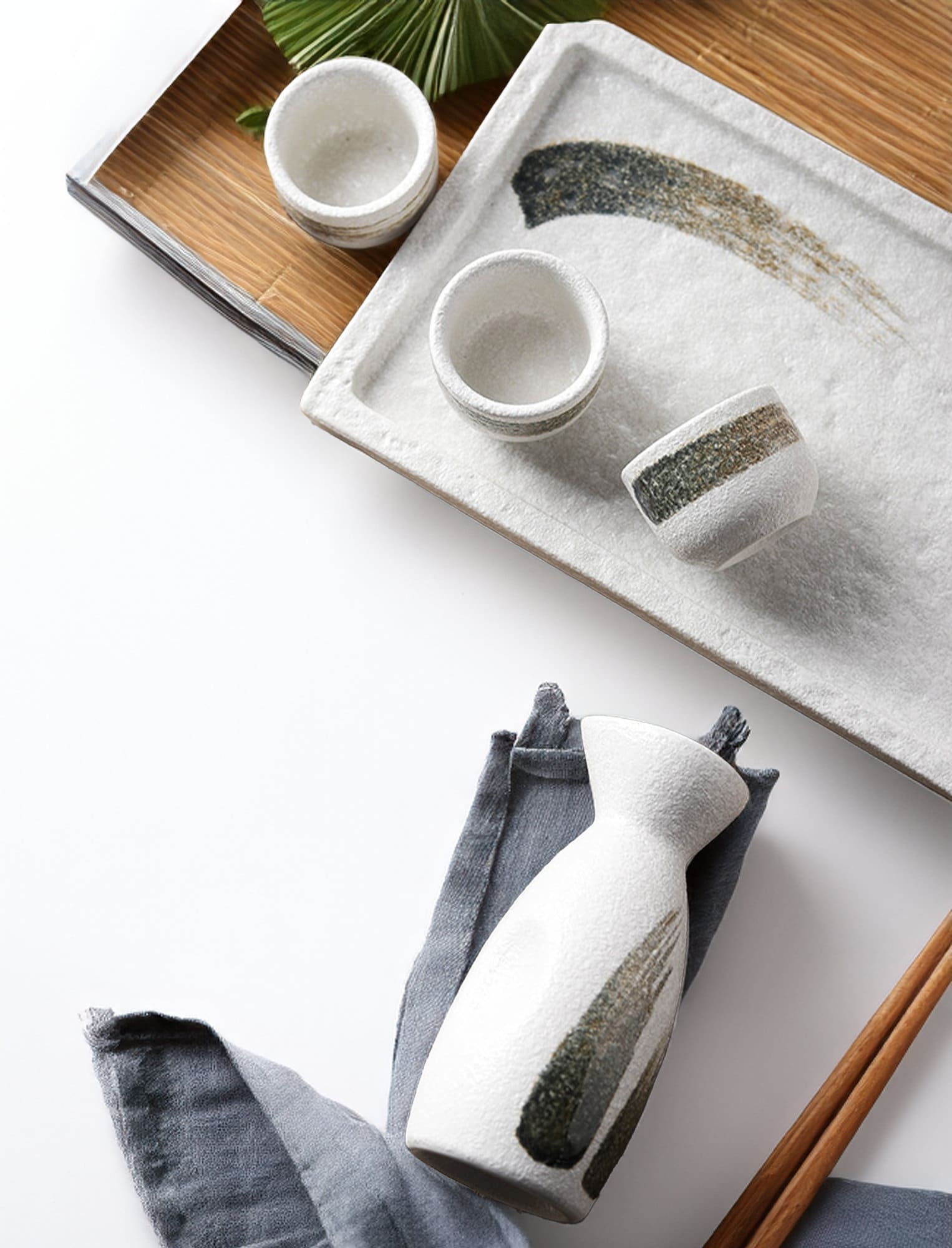 Asian White Sake Serving Set Retro Style Ceramic Sake Set With Cups and ...
