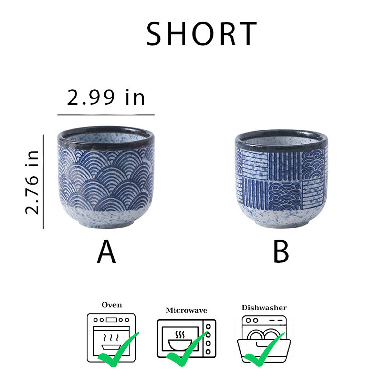 Blue Wave Pattern Porcelain Japanese Style Green Tea Cup Retro Style No ...