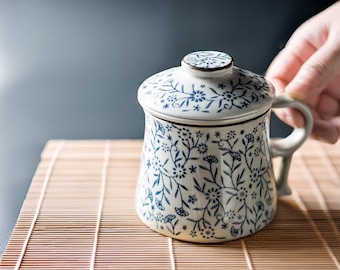 Elegant Ceramic Tea Mug With Lotus Flower Design, Infuser, and Lid ...