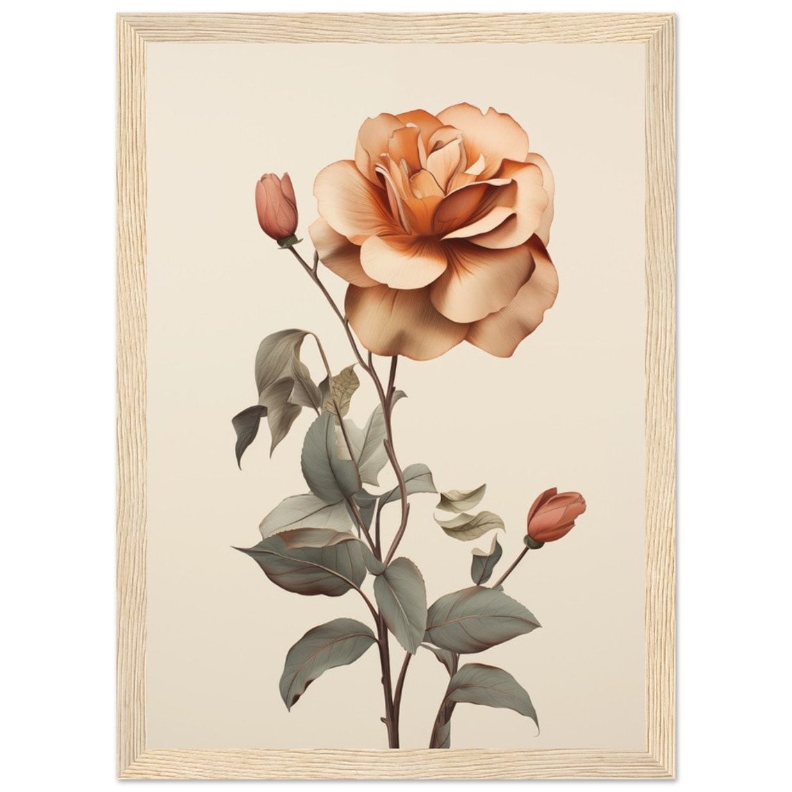 Fragile Rose Minimalist Poster / Wooden Framed Wall Art, Boho Style ...