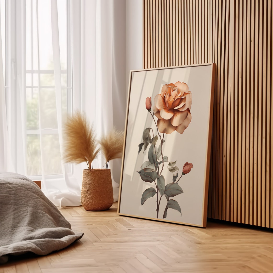 Fragile Rose Minimalist Poster / Wooden Framed Wall Art, Boho Style ...