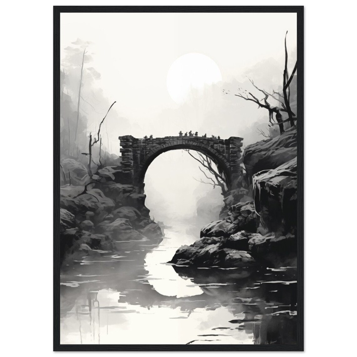 Ruined Bridge B&W Minimalist Poster / Wooden Framed Wall Art, Boho ...