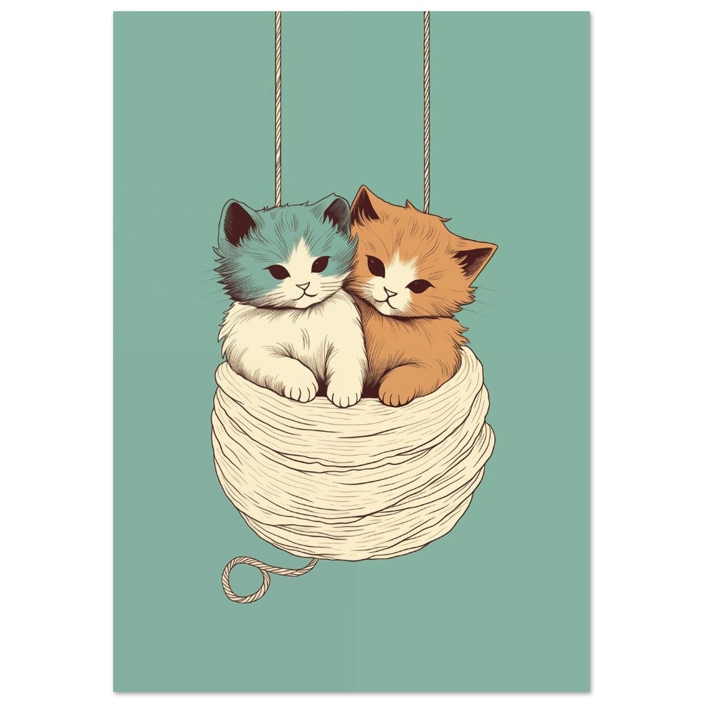 Cute Kittens Poster / Wooden Framed Wall Art, Boho Style, Home ...