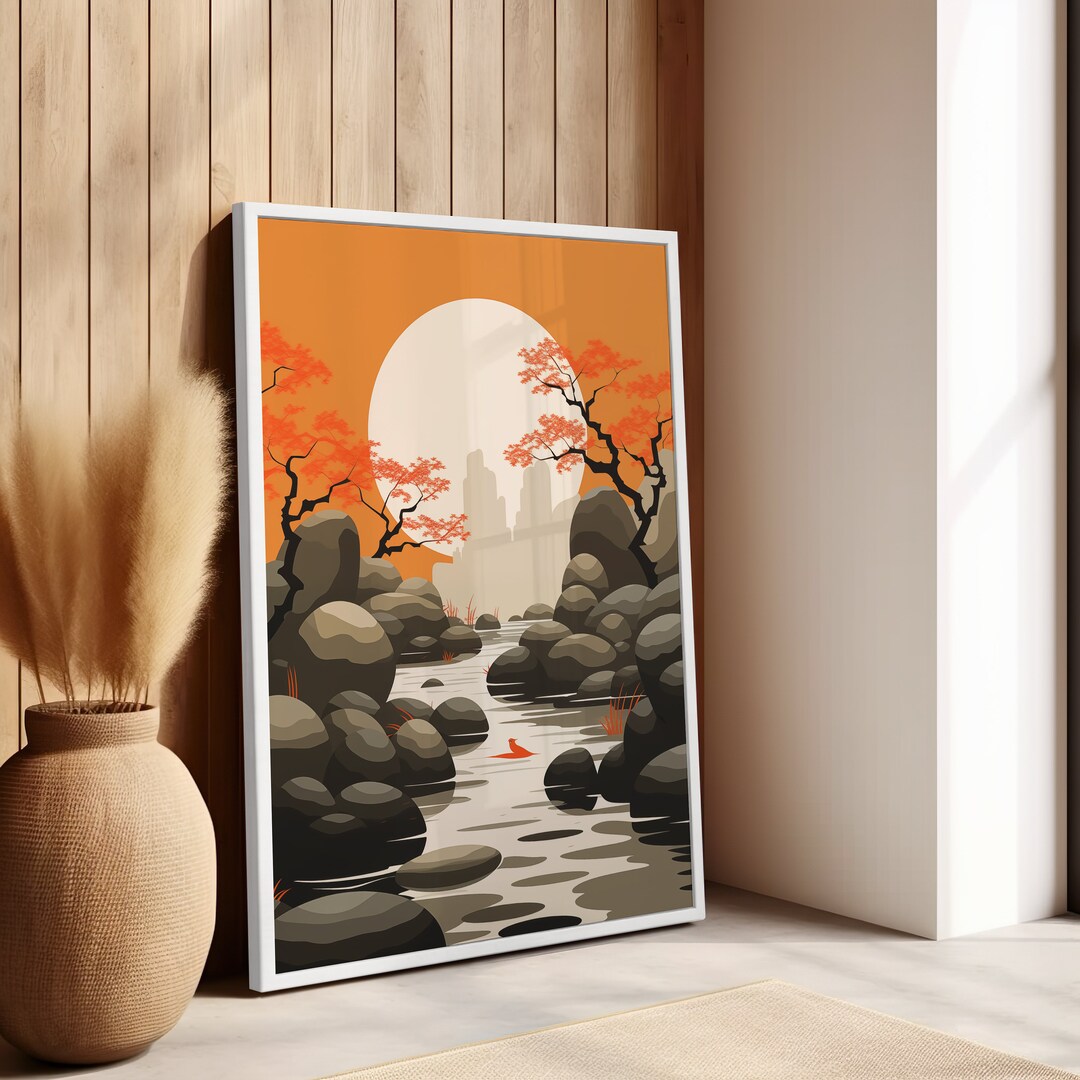 Cozy Landscape Minimalist Poster / Wooden Framed Wall Art, Boho Style ...