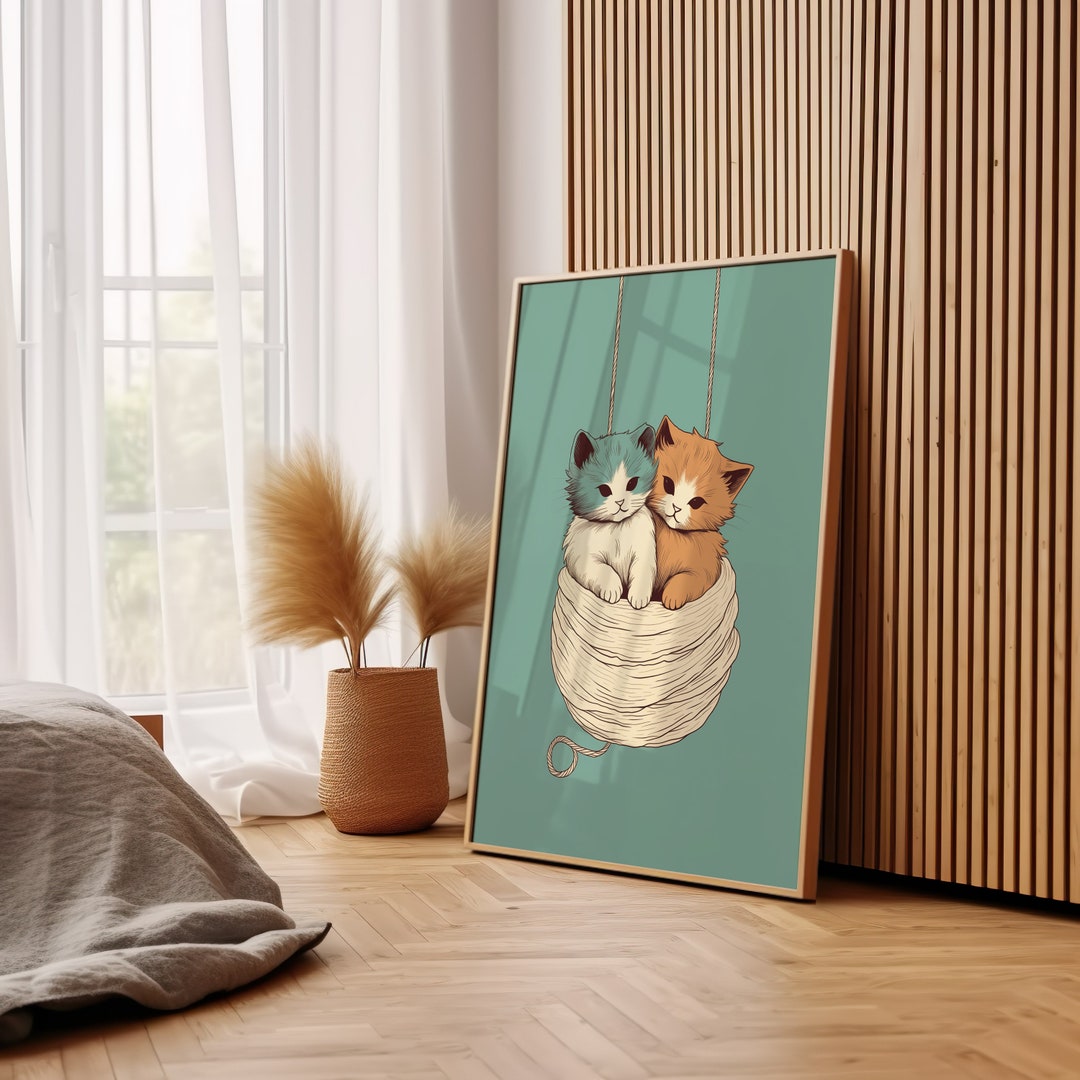 Cute Kittens Poster / Wooden Framed Wall Art, Boho Style, Home ...