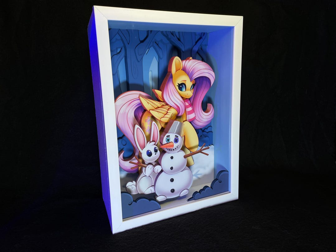 Fluttershy My Little Pony Portrait Diorama Winter Scene With Snowman - Etsy