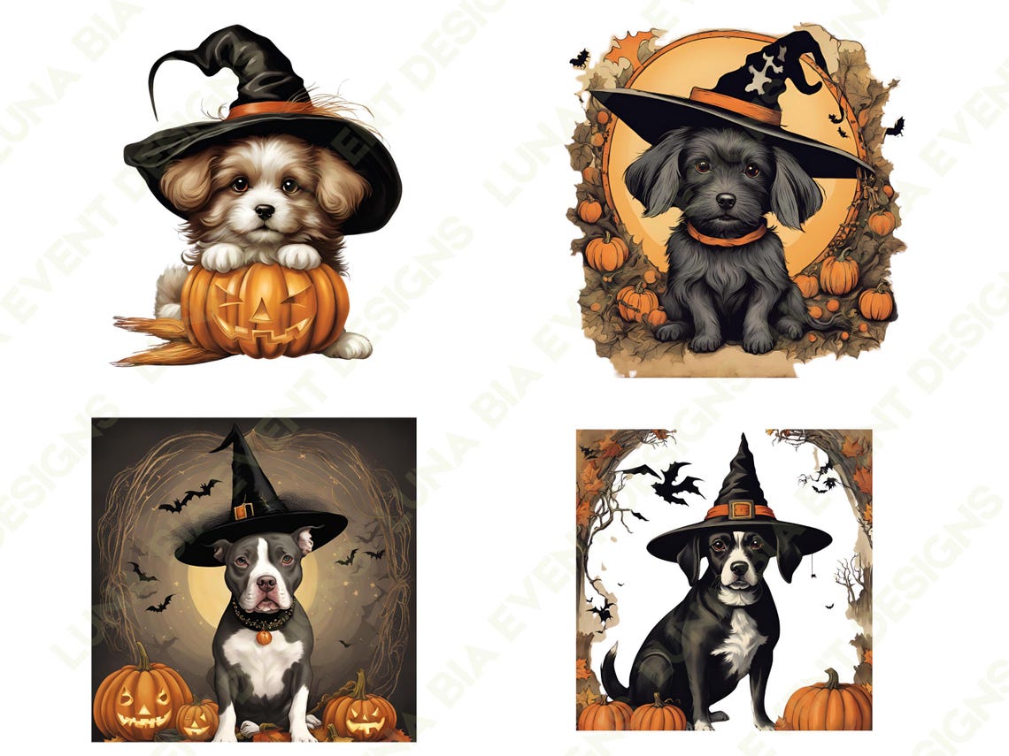 25 HALLOWEEN ANIMALS in Witch Hats Clipart Bundle, Vintage Inspired ...